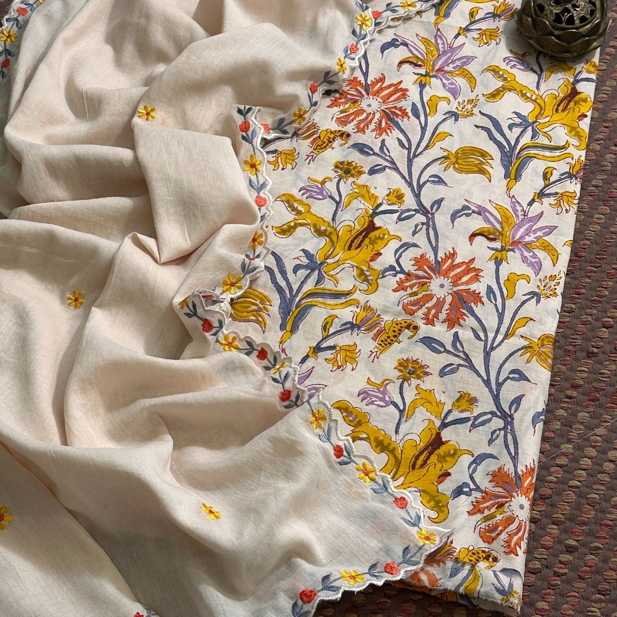 Cotton Malmal Fabric with Embroidered Malmal Dupatta Set – NIMBU PANI ...